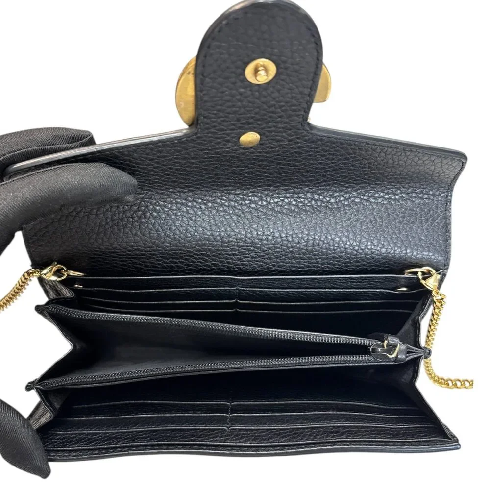 Gucci | Bags | Gucci Black Pebbled Leather Gg Marmont Wallet With Chain ...